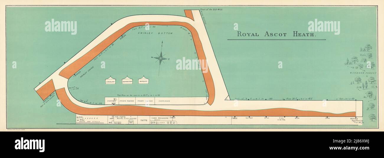 Royal Ascot Heath racecourse, Berkshire. BAYLES 1903 old antique map ...