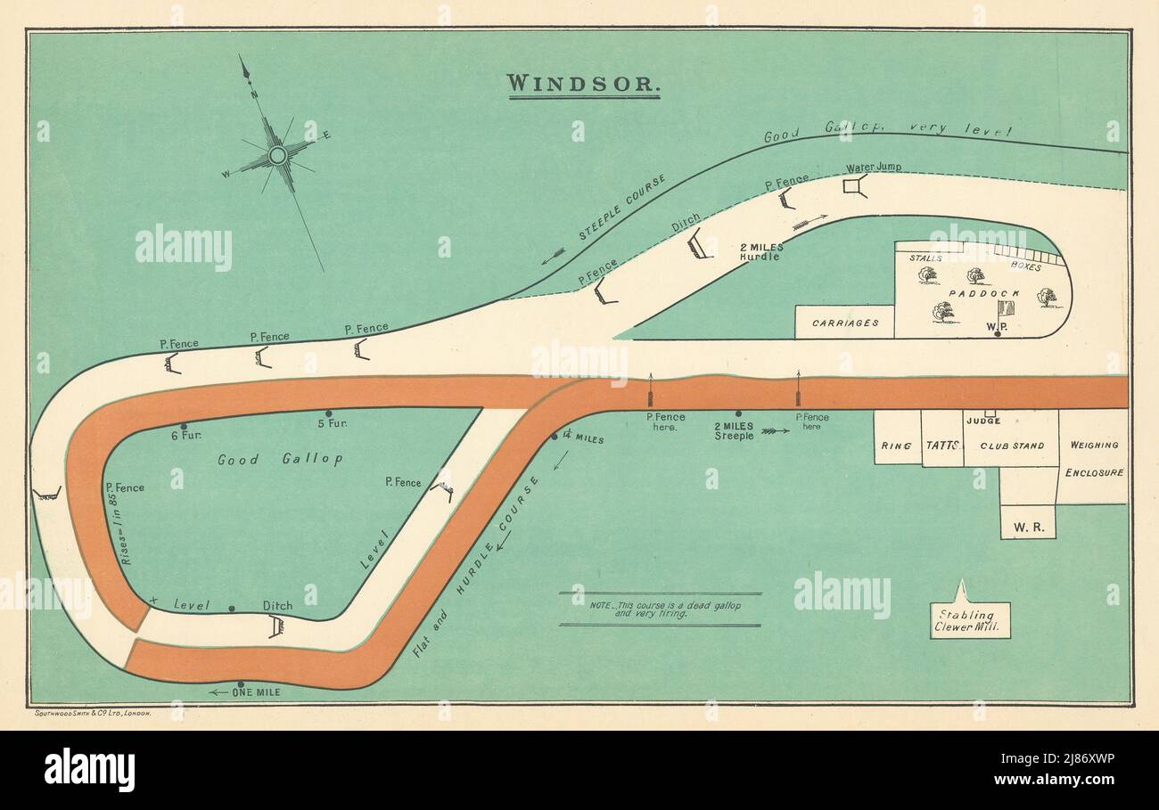 Windsor racecourse, Berkshire. BAYLES 1903 old antique vintage map plan ...