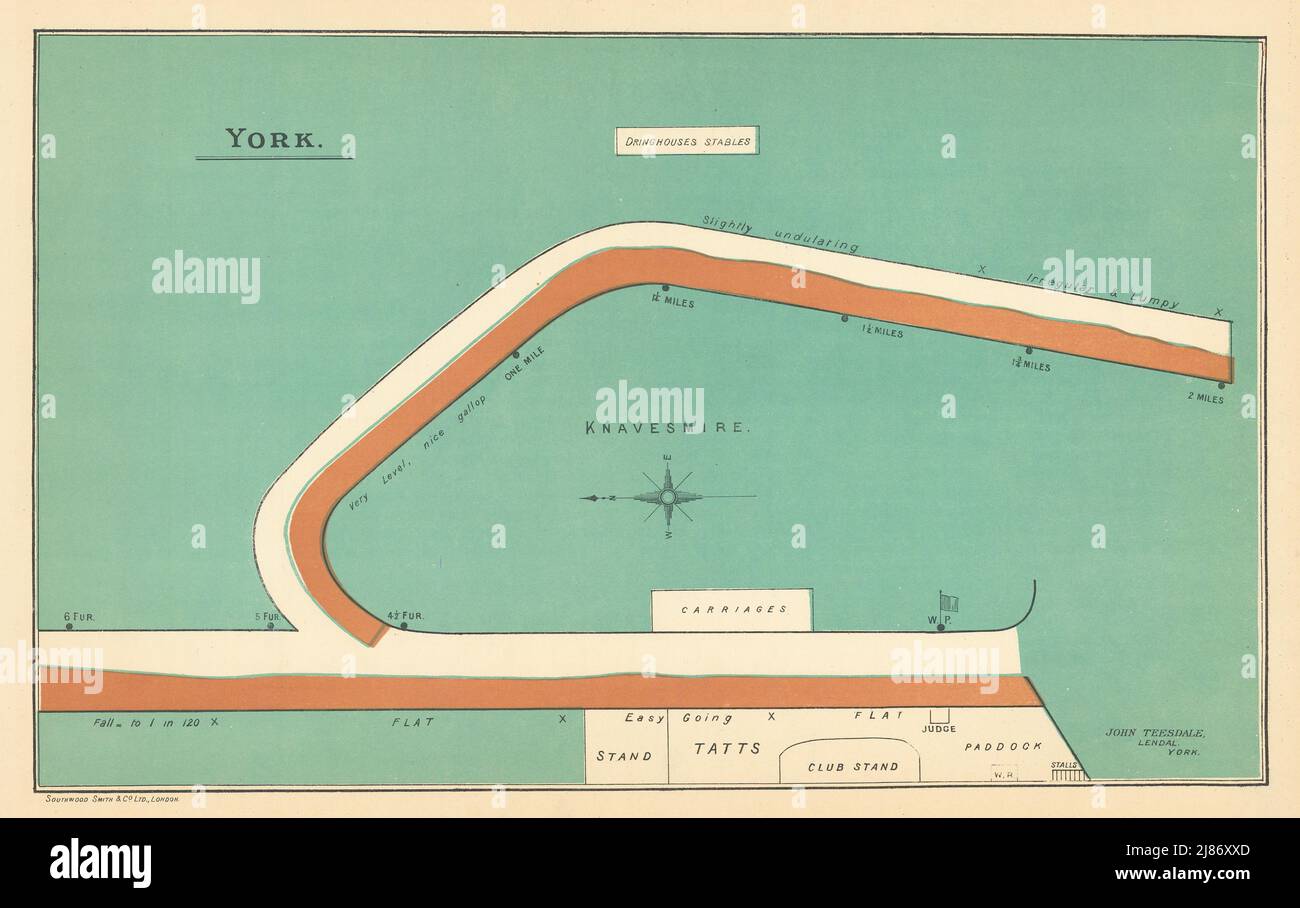 York racecourse, Yorkshire. Knavesmire. BAYLES 1903 old antique map ...