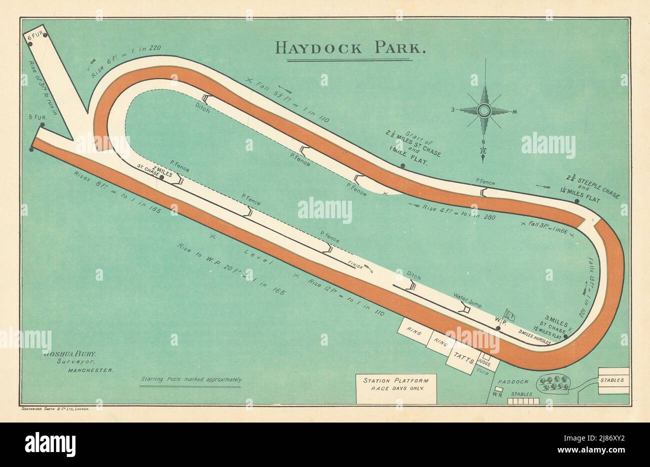 Haydock Park racecourse, Lancashire. BAYLES 1903 old antique map plan ...
