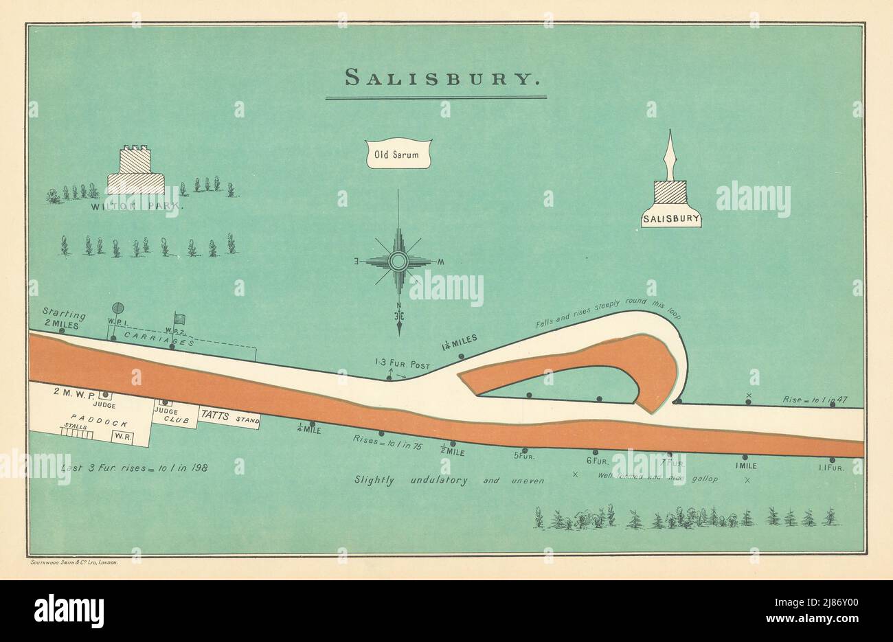 Salisbury racecourse, Wiltshire. BAYLES 1903 old antique map plan chart ...