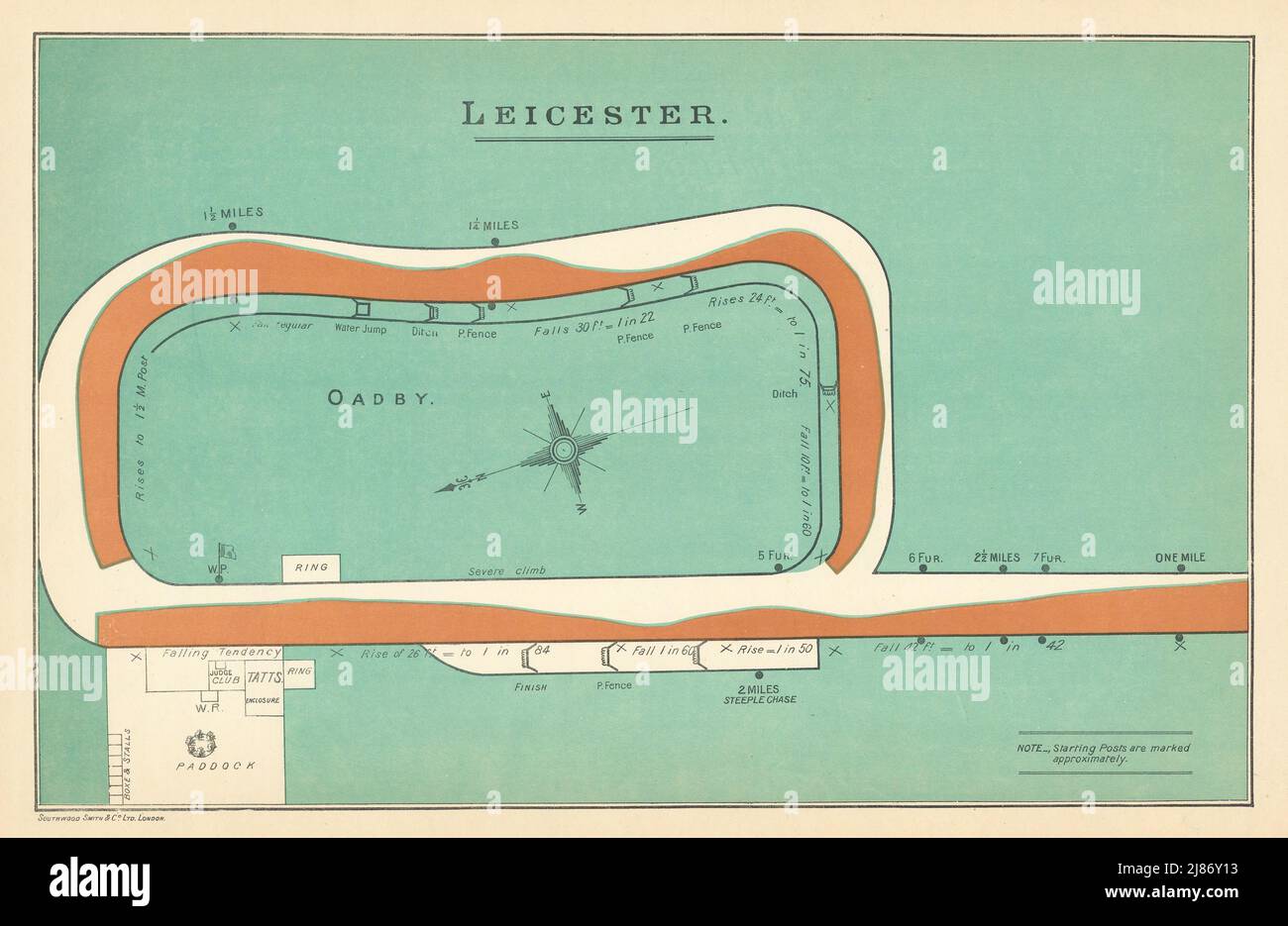Leicester racecourse, Leicestershire. Oadby. BAYLES 1903 old antique ...