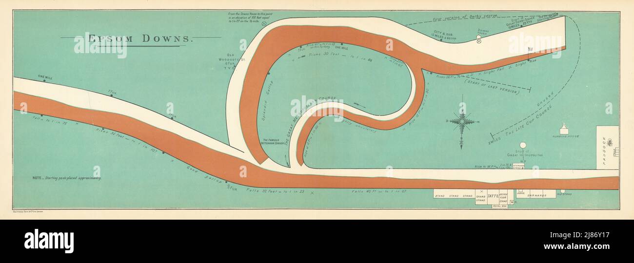 Epsom Downs racecourse, Surrey. BAYLES 1903 old antique vintage map ...