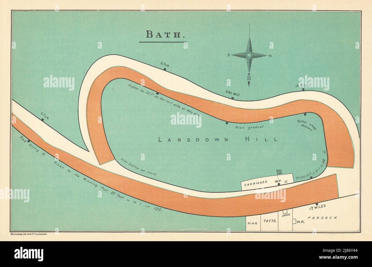 Bath racecourse, Somerset. Lansdown Hill. BAYLES 1903 old antique map ...