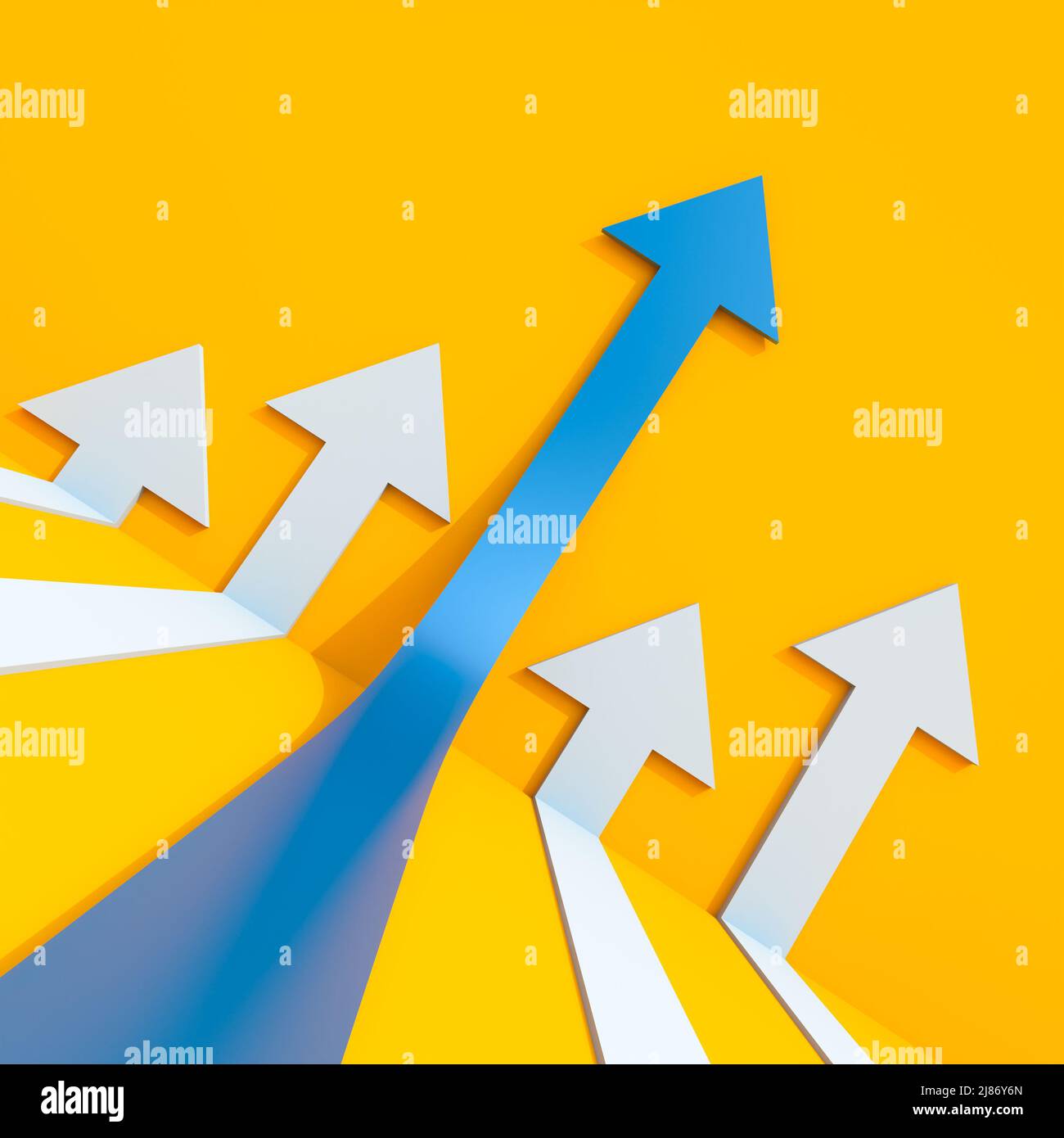 arrows collide with a wall, the blue arrow manages to climb. 3d render ...