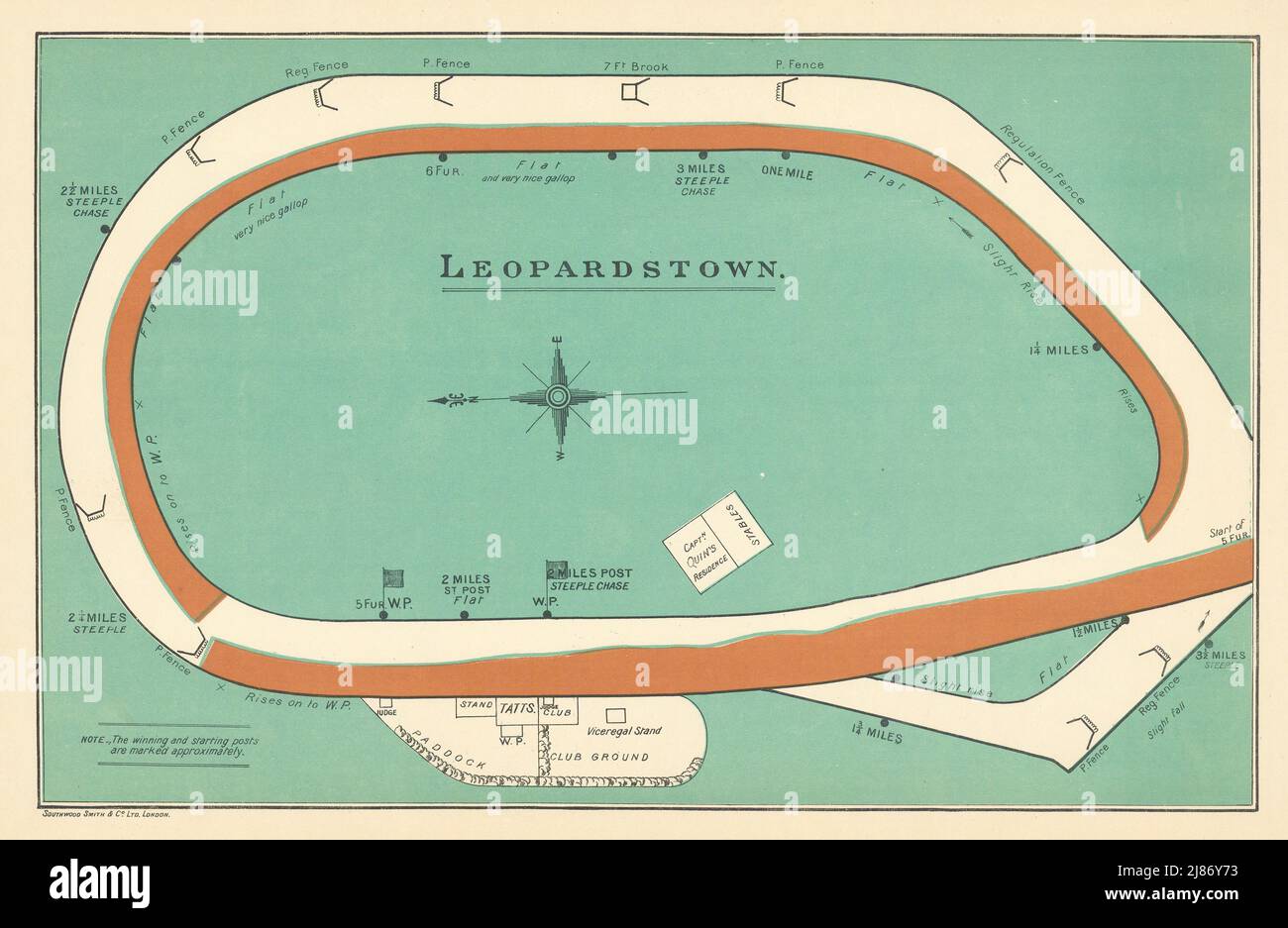 Leopardstown racecourse, Ireland. BAYLES 1903 old antique map plan ...