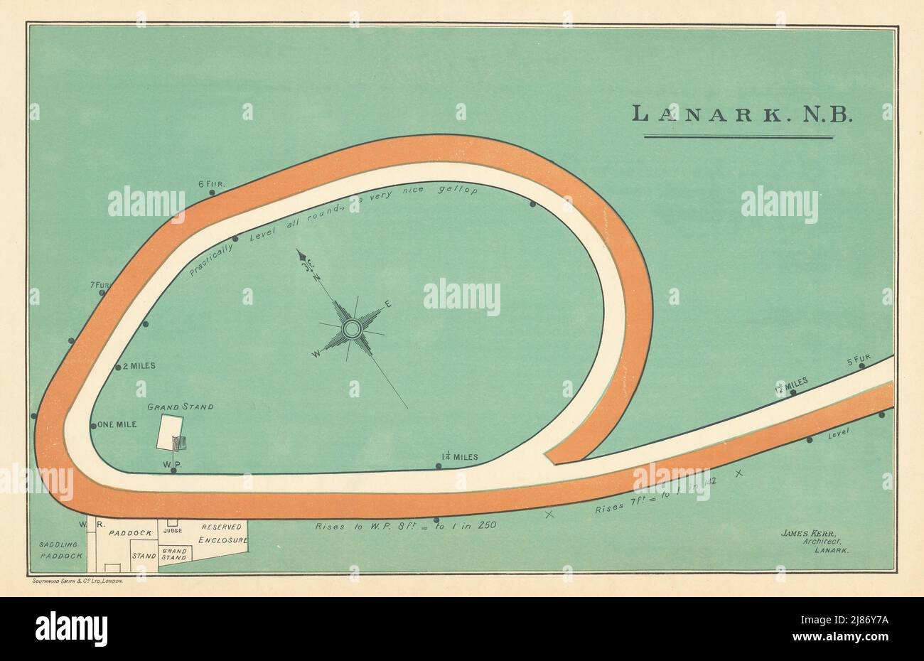 Lanark racecourse, Scotland. Closed 1977. BAYLES 1903 old antique map ...