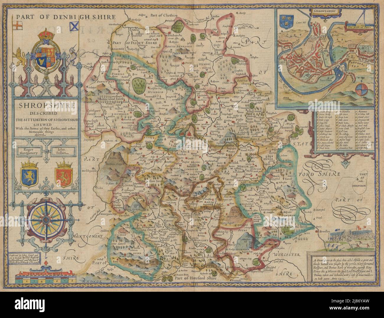 Shropshyre. Shropshire county map by John Speed. Bassett & Chiswell ...