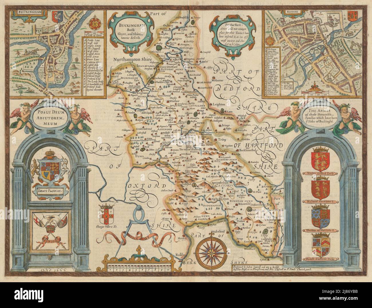 Buckinghamshire county map by John Speed. Bassett & Chiswell edition ...
