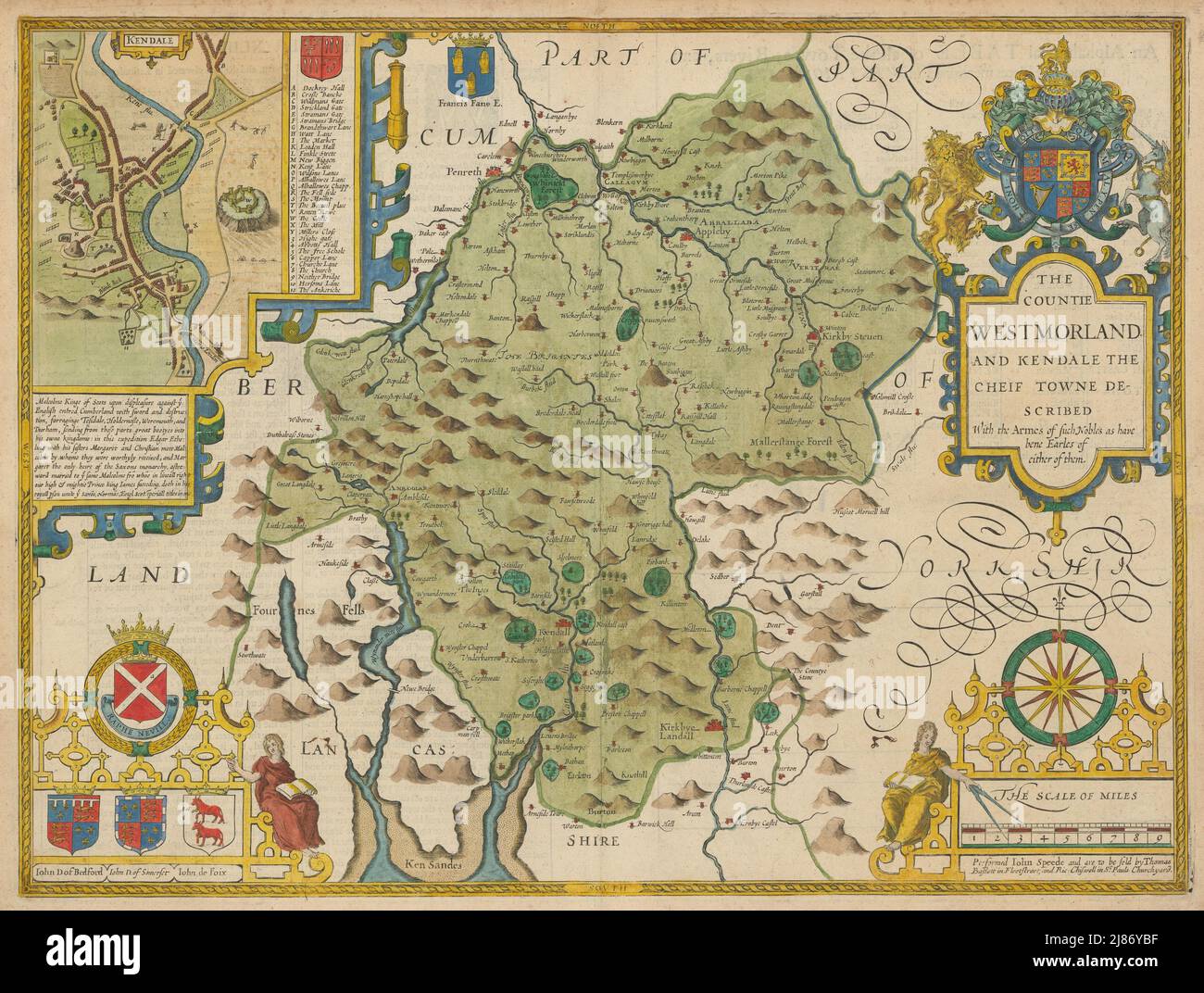 Westmorland county map by John Speed. Bassett & Chiswell edition 1676 ...
