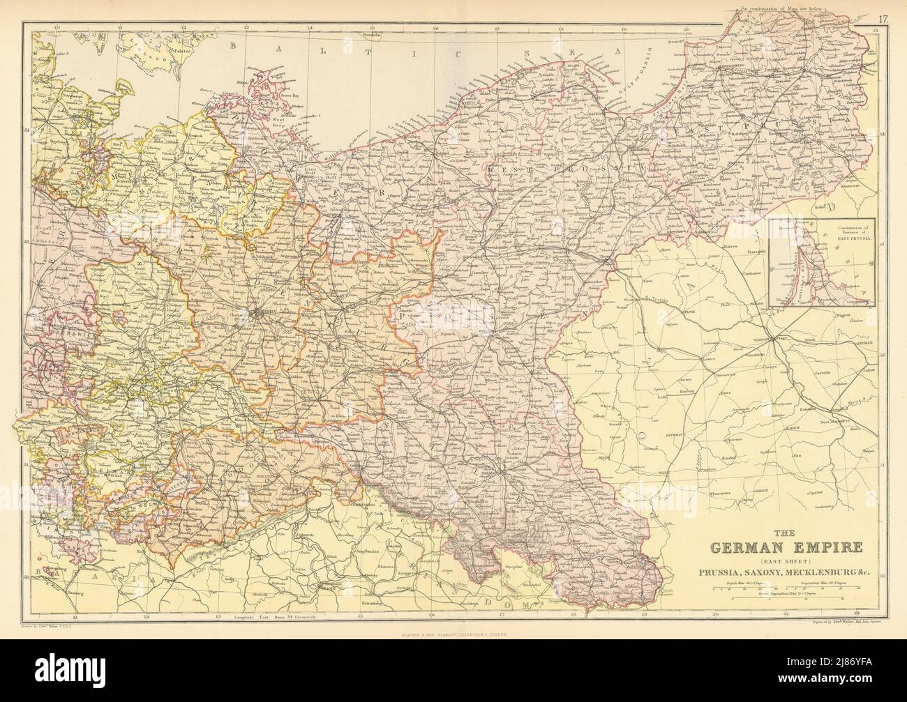 GERMAN EMPIRE EAST. Prussia Saxony Mecklenburg.Poland.Railways. BLACKIE ...