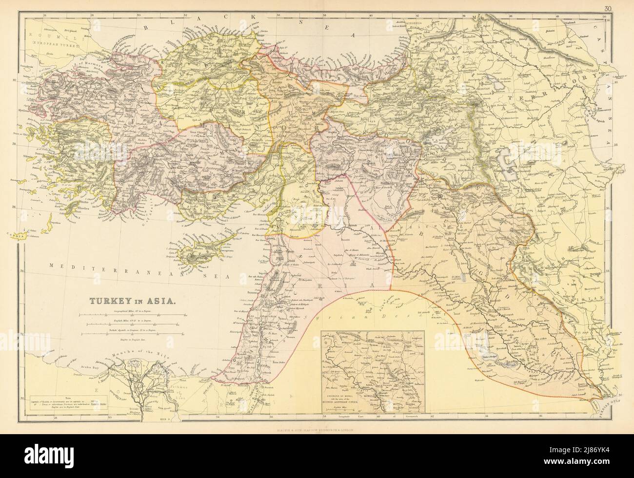 TURKEY IN ASIA. Scale in Agatch. Levant. Assyrian Cities. Eyalets Liwas ...