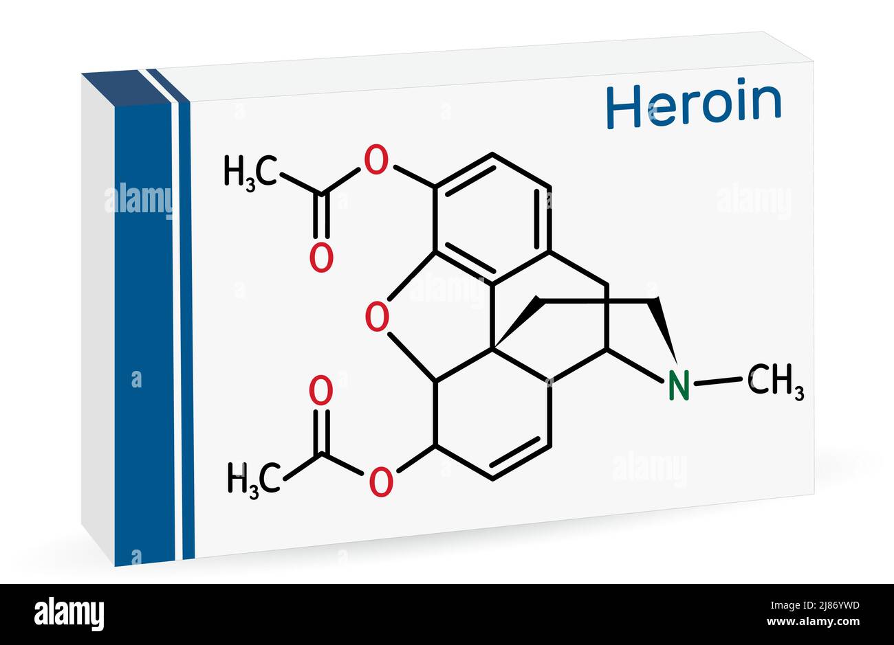Heroin, diacetylmorphine, diamorphine molecule. It is opioid ...