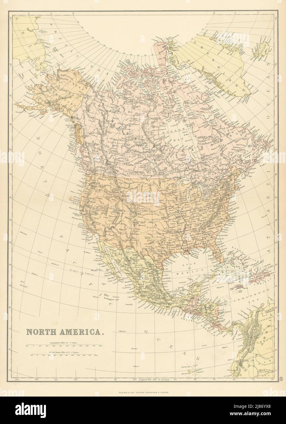 N AMERICA. USA Canada Caribbean. Shows "Mosquito reserva. . BLACKIE ...