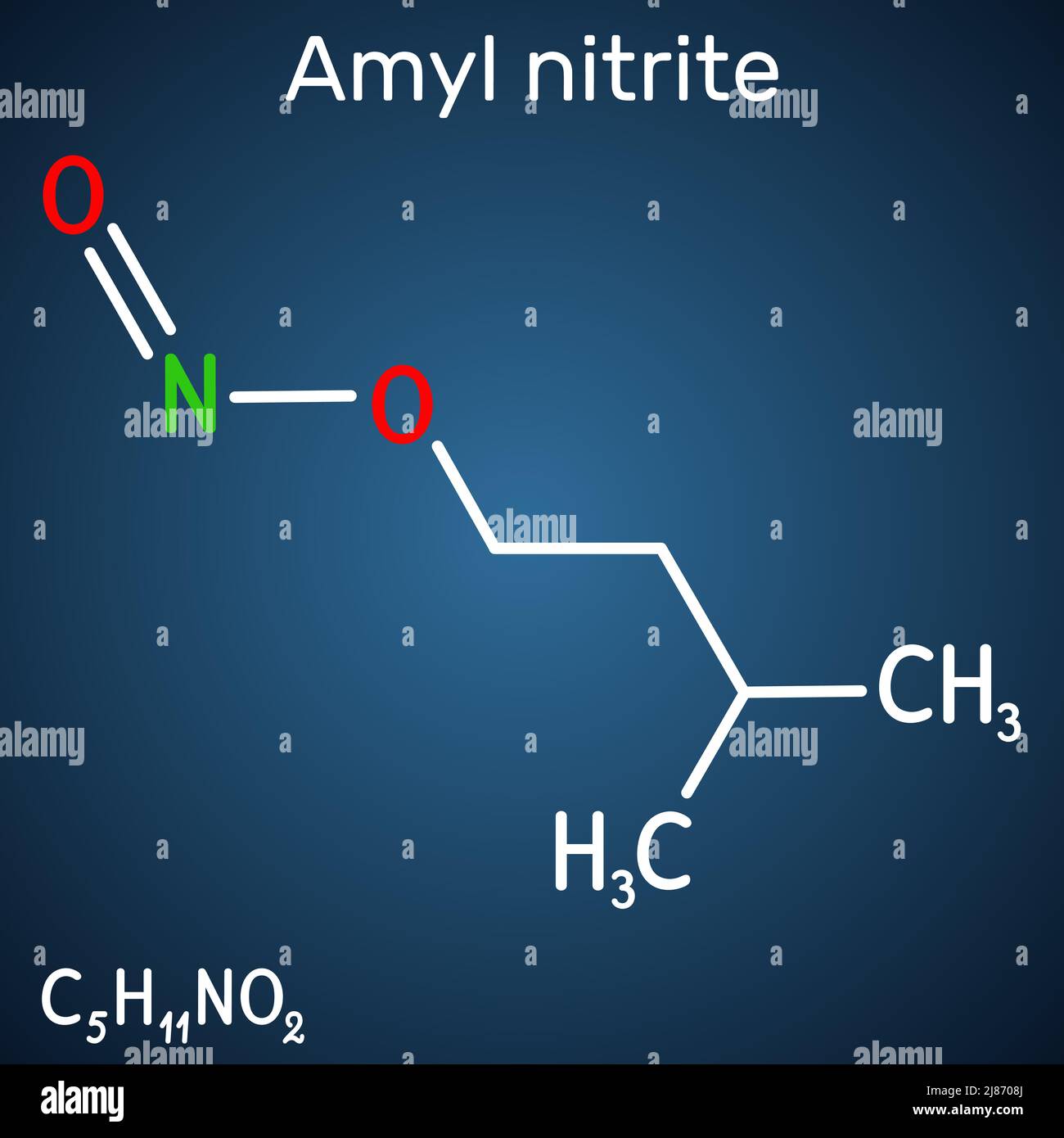 Amyl nitrite, isoamyl nitrite, isopentyl nitrite, molecule. It is ...