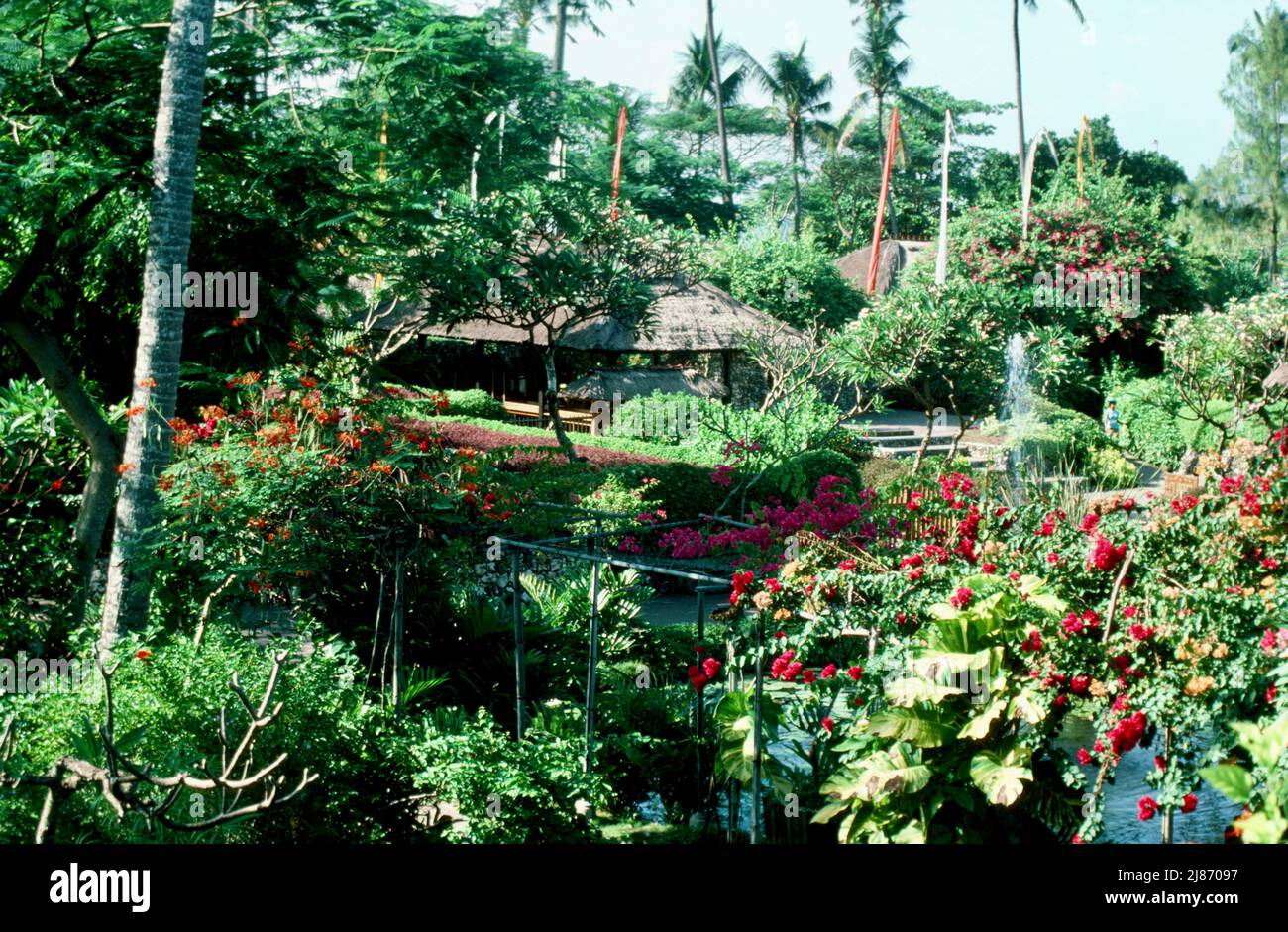 The garden at Hyatt Hotel on the beach in Bali 1984 Stock Photo - Alamy