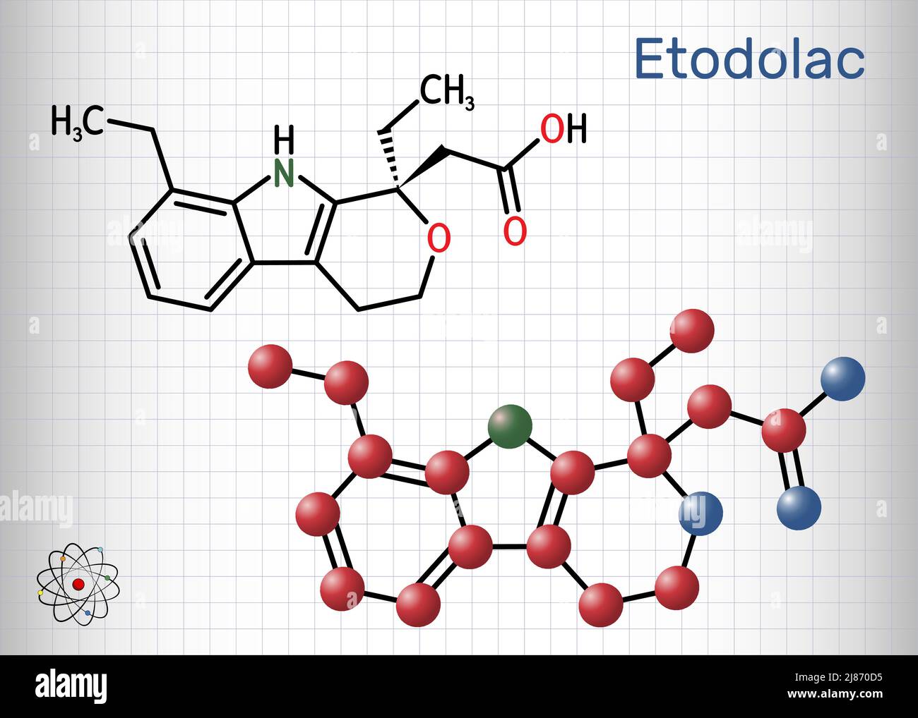 Etodolac molecule. It is nonsteroidal anti-inflammatory drug NSAID ...