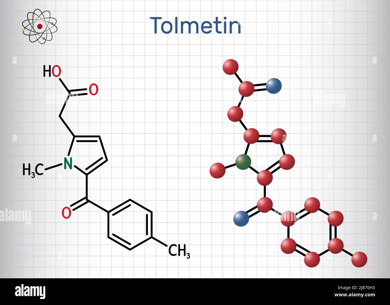 Tolmetin molecule. It is nonsteroidal anti-inflammatory drug NSAID ...
