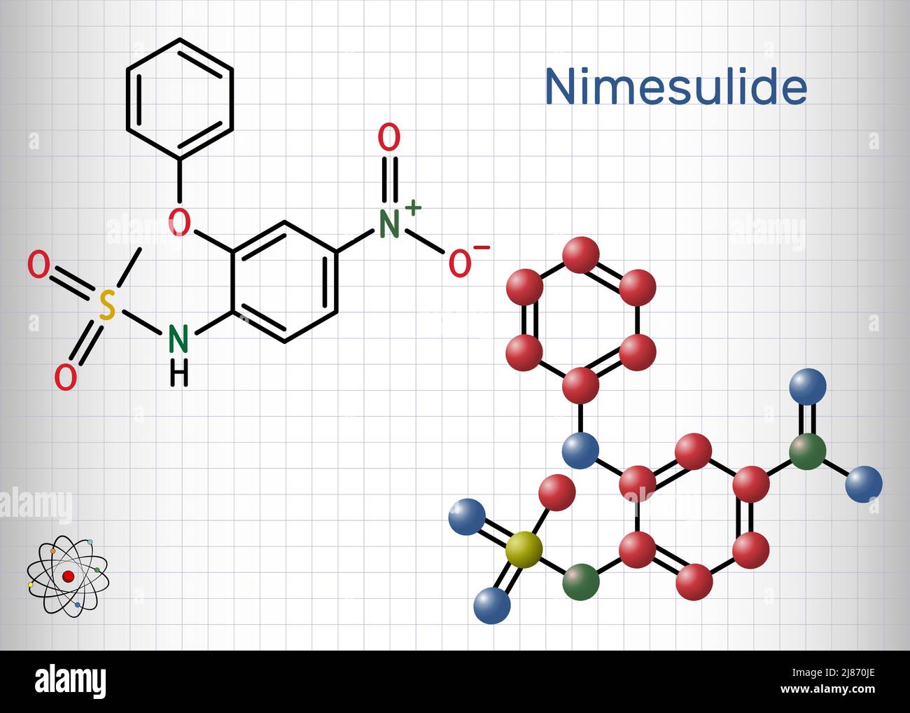 Nimesulide molecule. It is nonsteroidal anti-inflammatory drug NSAID ...