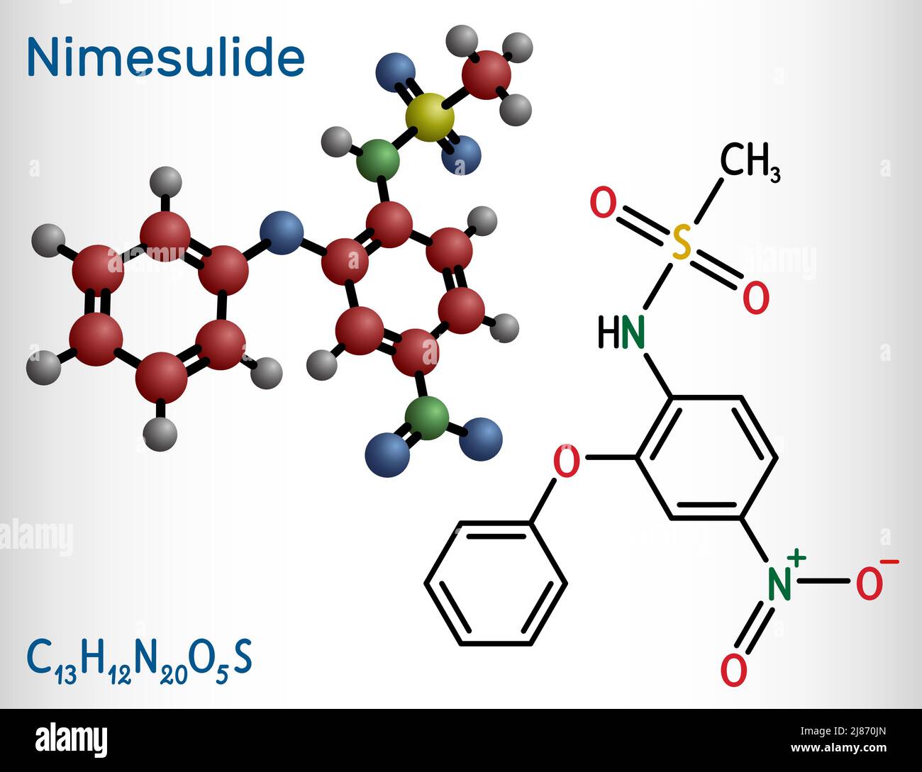 Nimesulide molecule. It is nonsteroidal anti-inflammatory drug NSAID ...