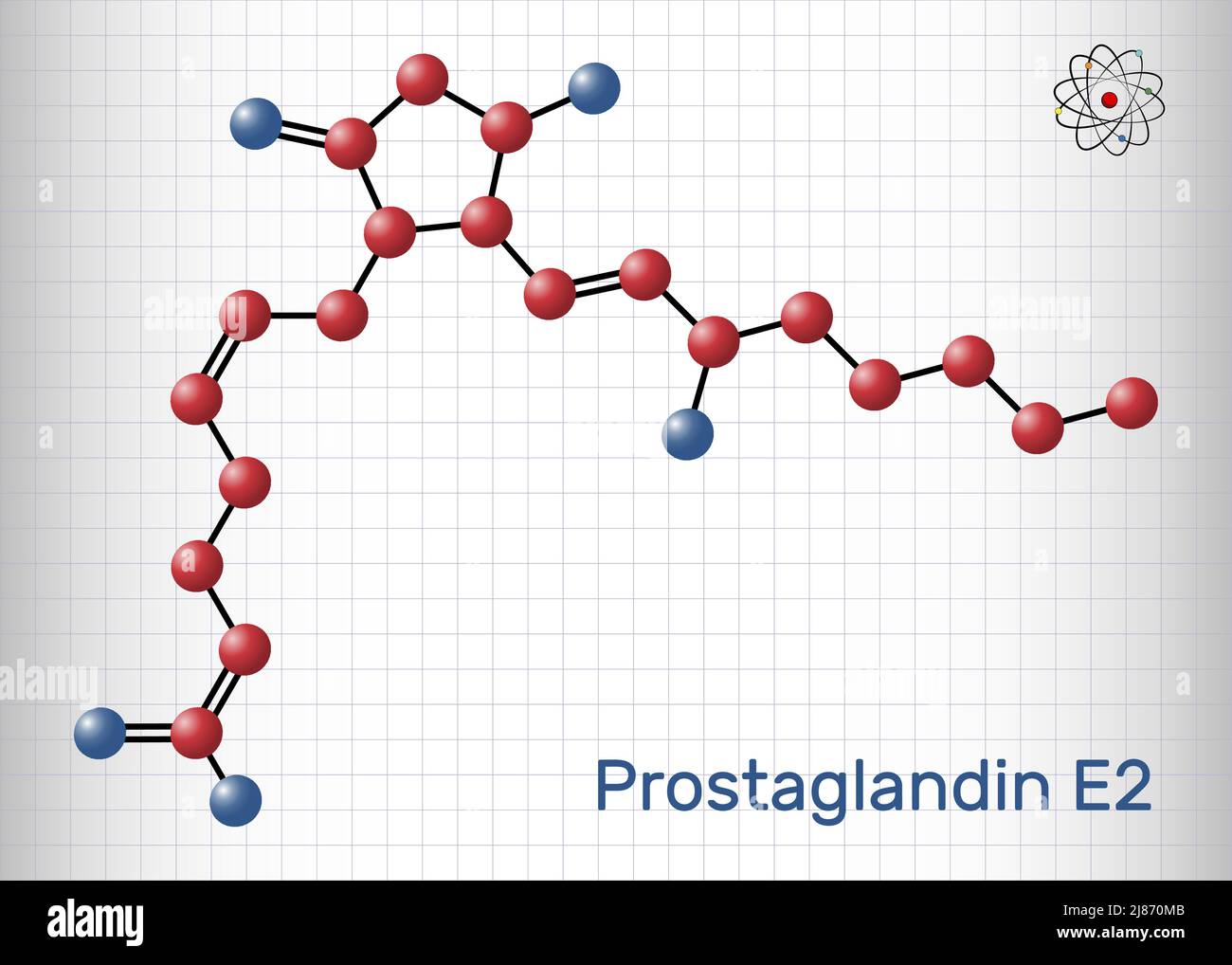 Prostaglandin E2, PGE2, dinoprostone molecule. Structural chemical ...