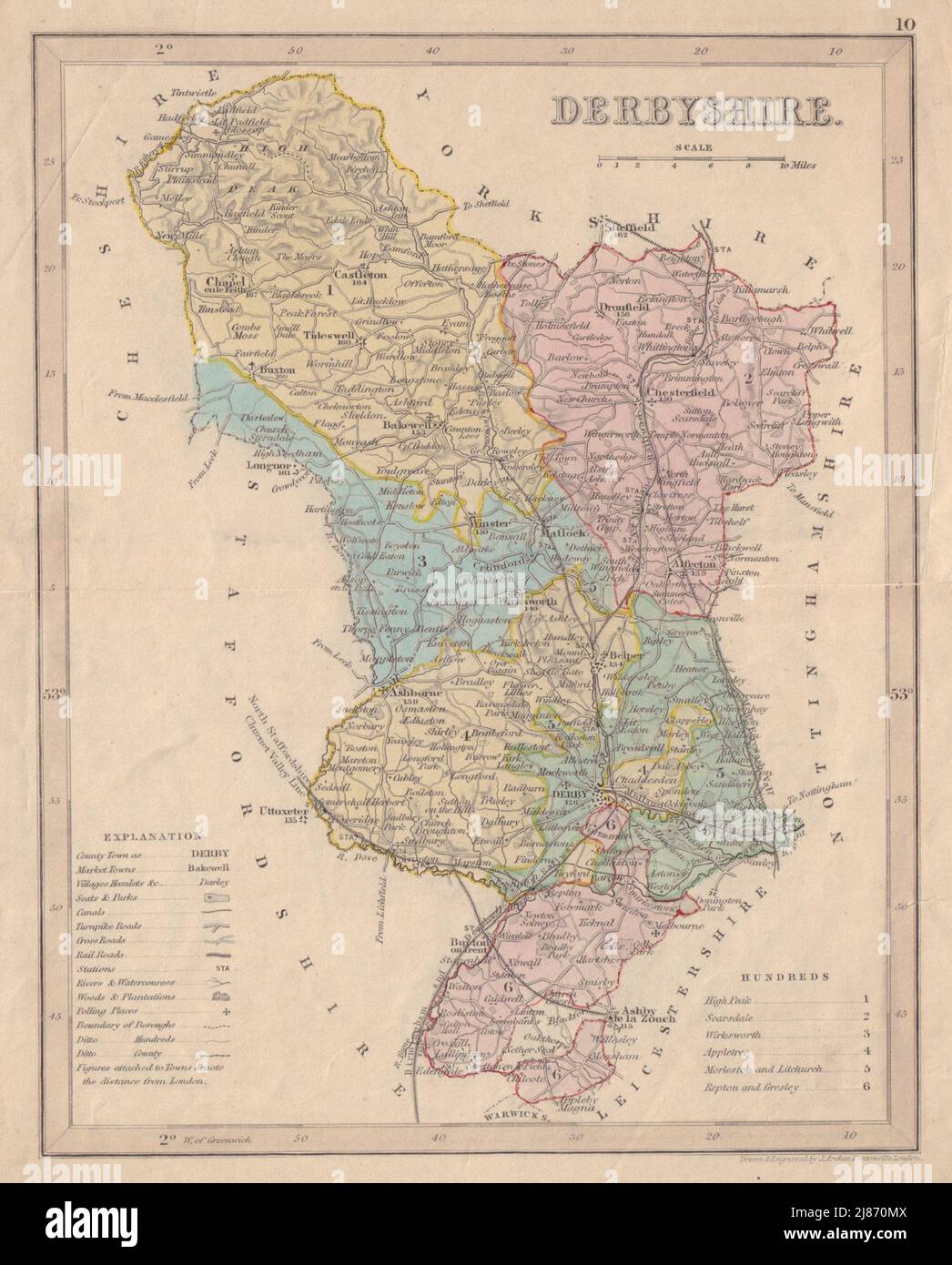 DERBYSHIRE county map by ARCHER/DUGDALE. Peak District. Polling places ...