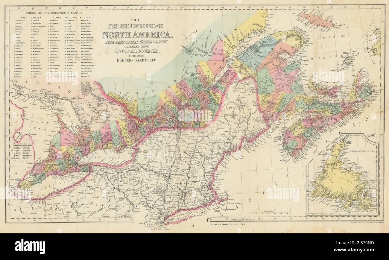 British Possessions in North America. Canada. Harper's Gazetteer 1855 ...