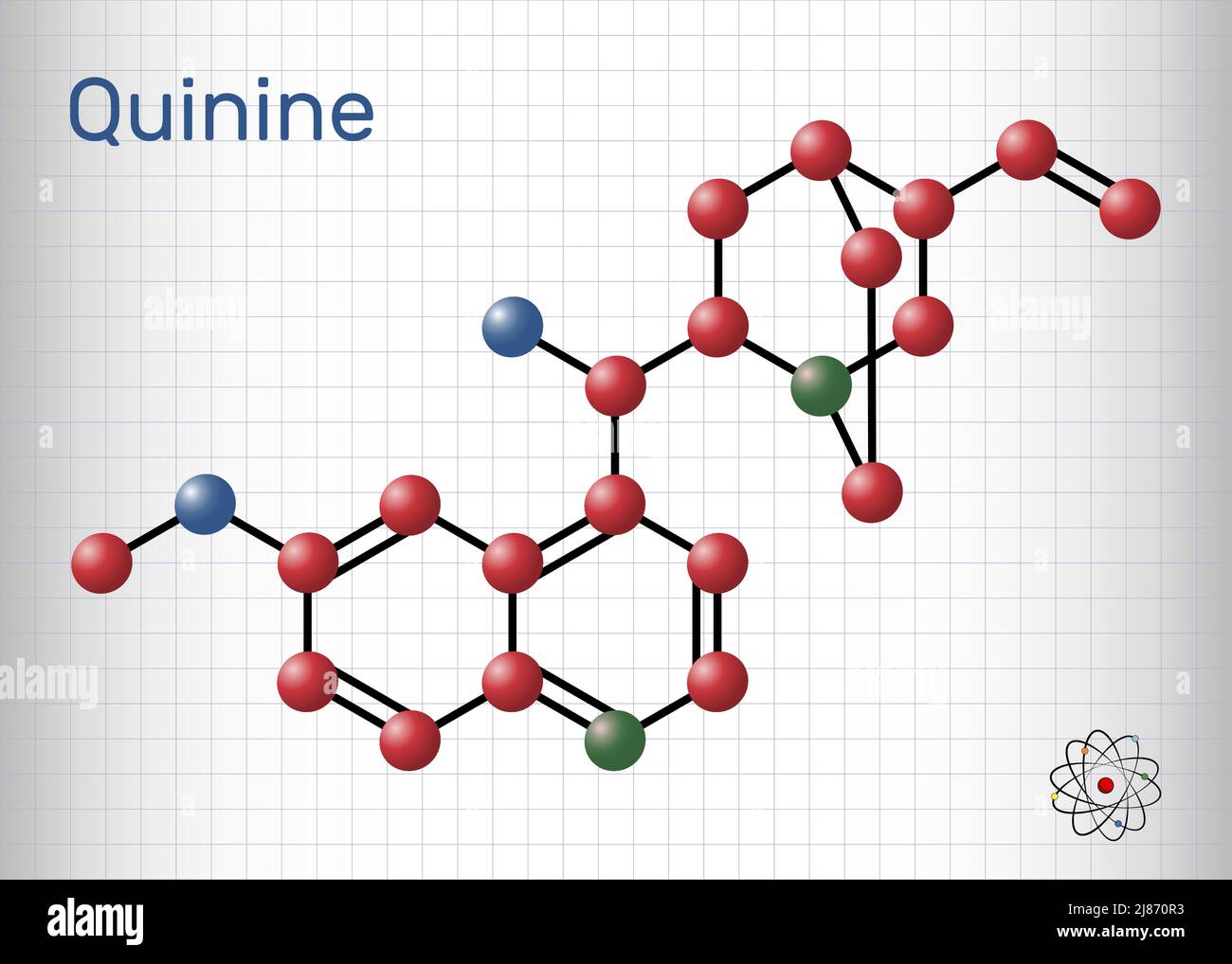 Quinine molecule. It is natural alkaloid derived from the bark of the ...