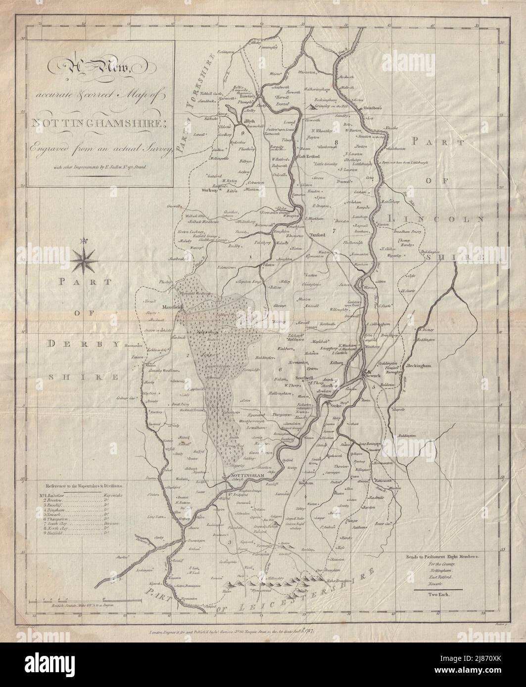 A new, accurate & correct map of Nottinghamshire. HARRISON 1787 old ...