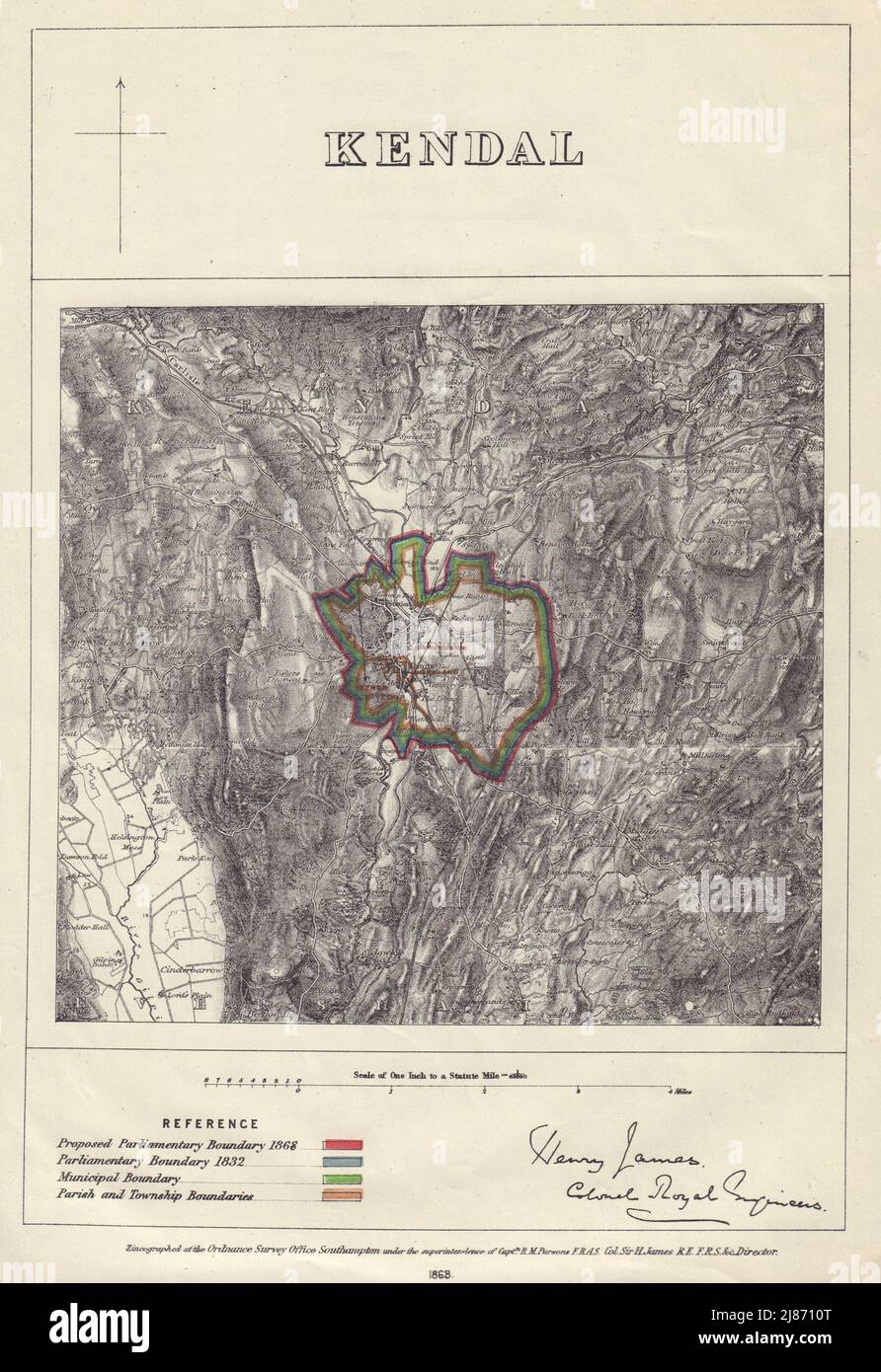 Kendal, Cumbria. JAMES. PARLIAMENTARY BOUNDARY COMMISSION 1868 old ...