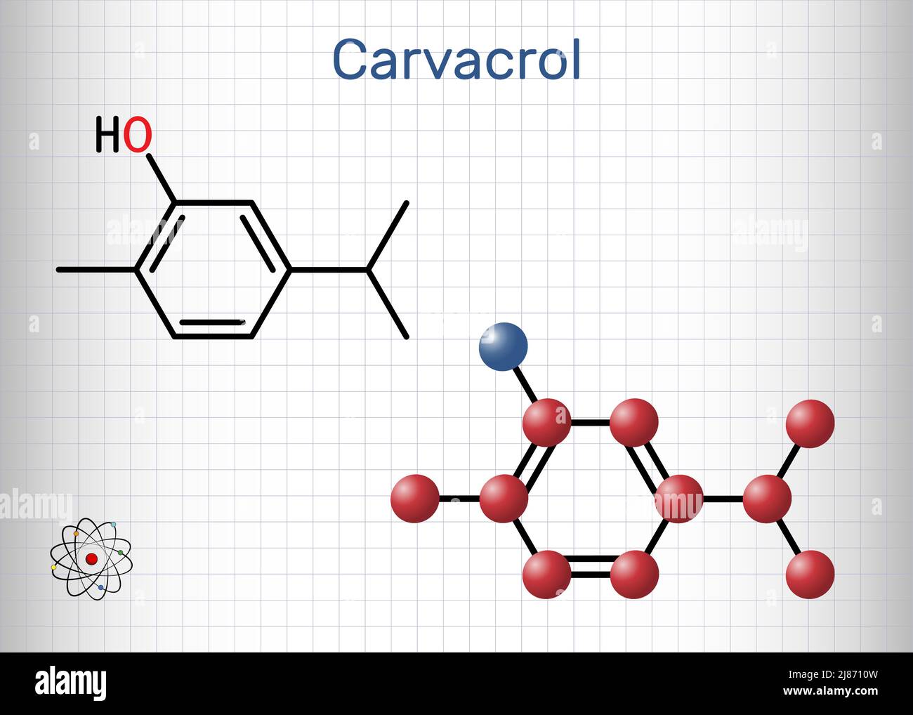 Carvacrol, cymophenol molecule. It is natural monoterpene, inhibitor of ...
