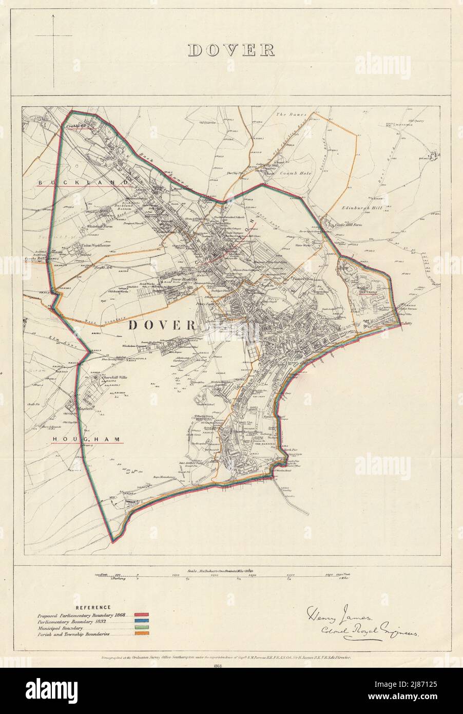 Dover, Kent. JAMES. PARLIAMENTARY BOUNDARY COMMISSION 1868 old antique ...