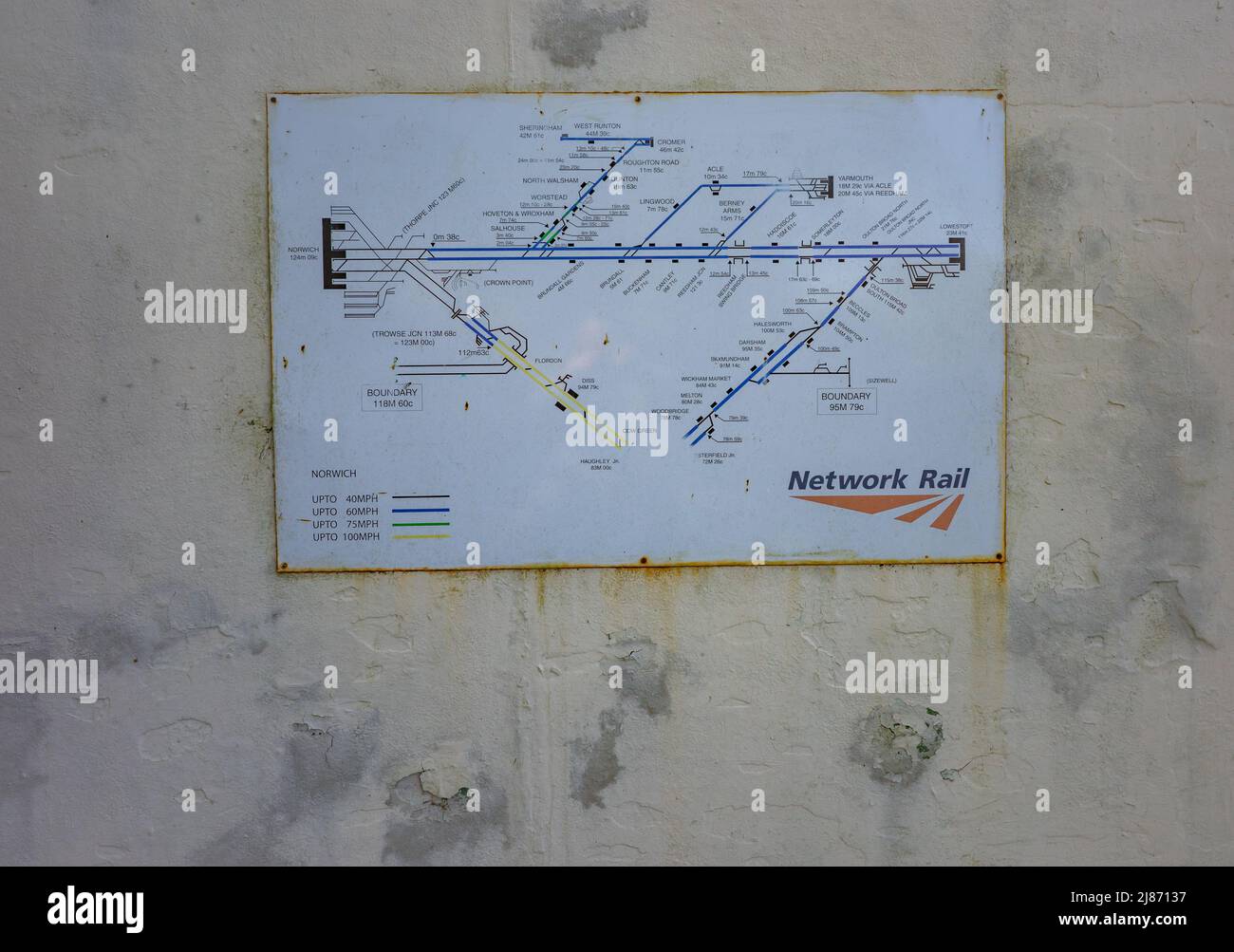 Reepham, Norfolk, UK – May 08 2022. An old Network Rail railway map on ...