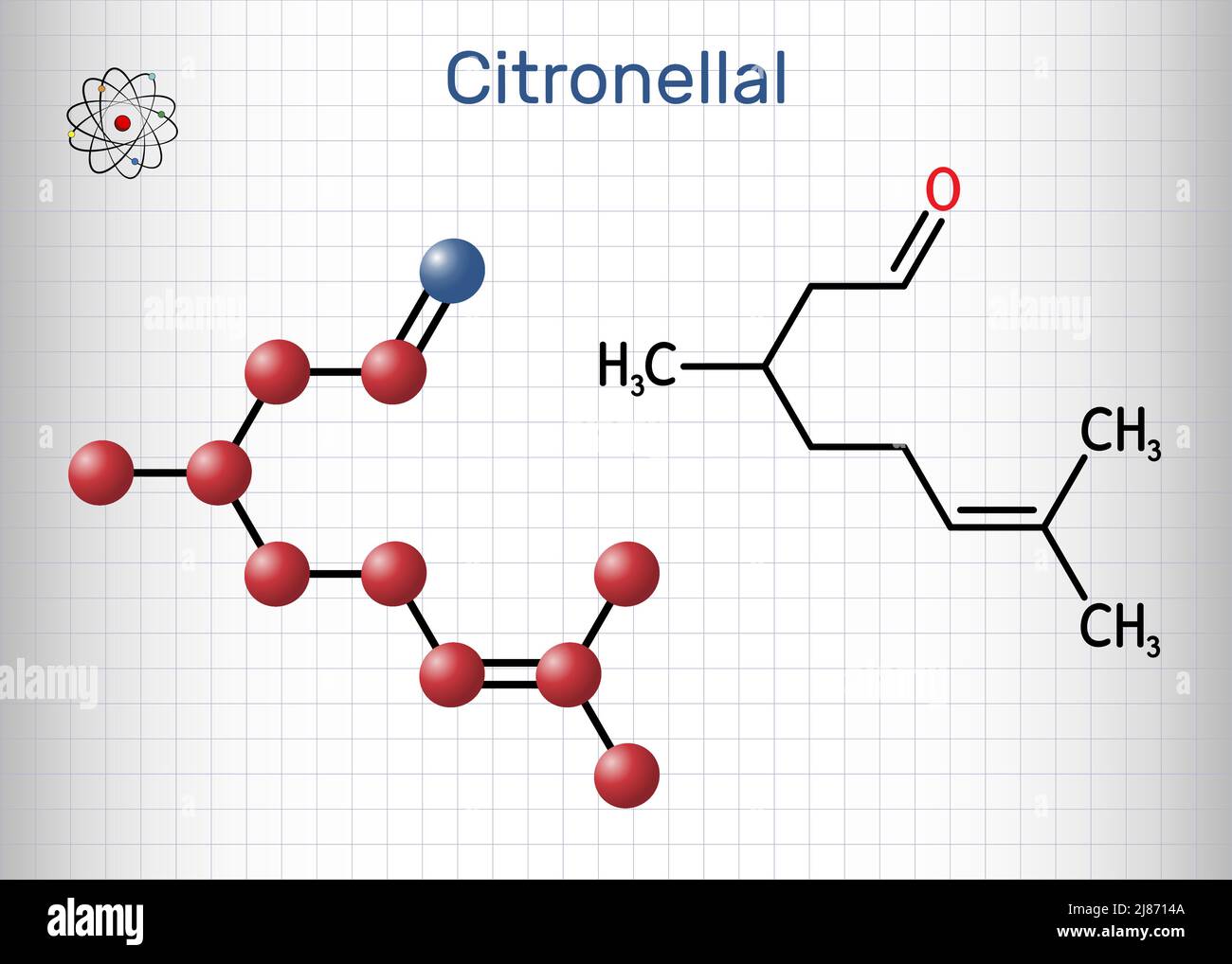 Citronellal, rhodinal molecule. It is monoterpenoid aldehyde ...