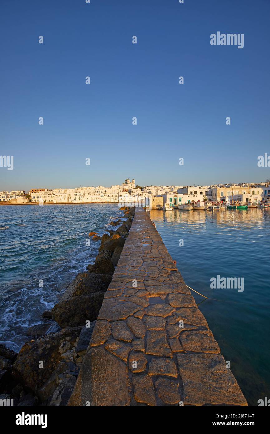 The wharf of the Naousa village in Paros, Cyclades, Greece Stock Photo ...