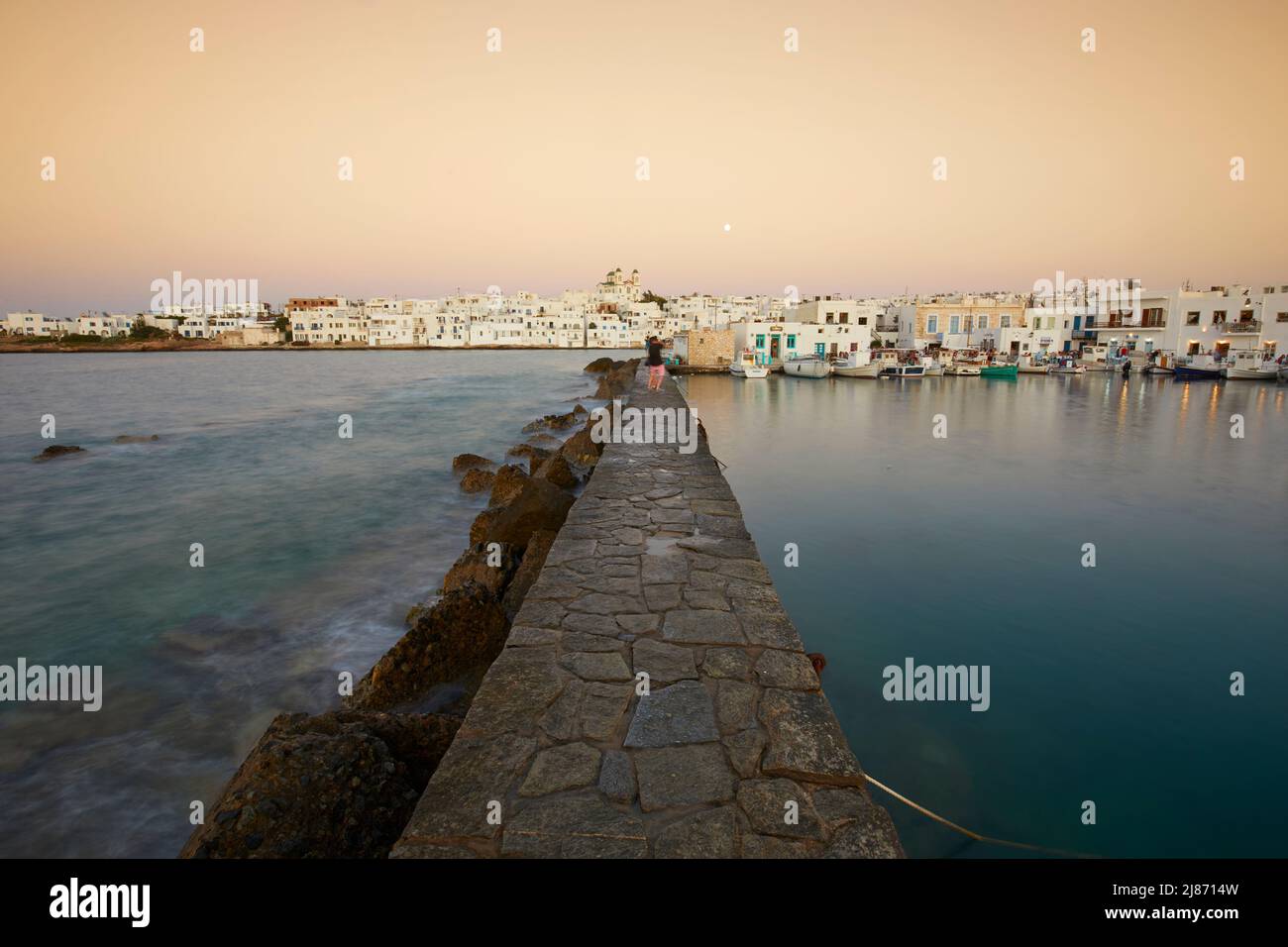 The wharf of the Naousa village in Paros, Cyclades, Greece Stock Photo ...