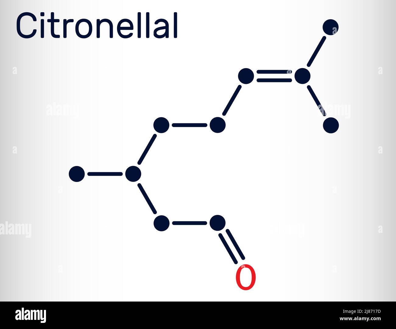 Citronellal, rhodinal molecule. It is monoterpenoid aldehyde. Skeletal ...