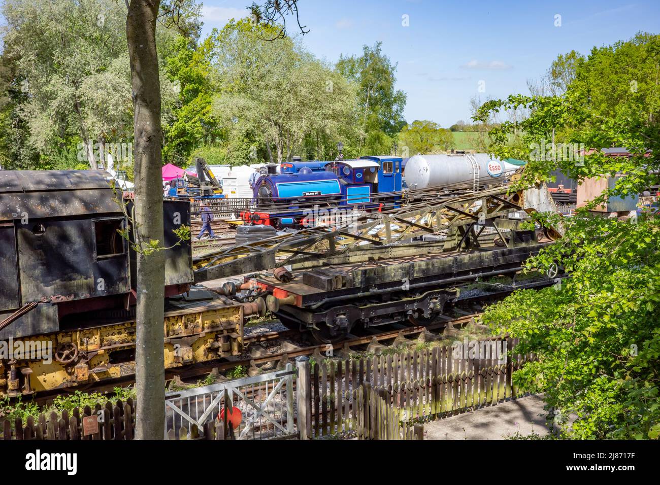 Reepham, Norfolk, UK – May 08 2022. Overlooking trains, carriages and ...