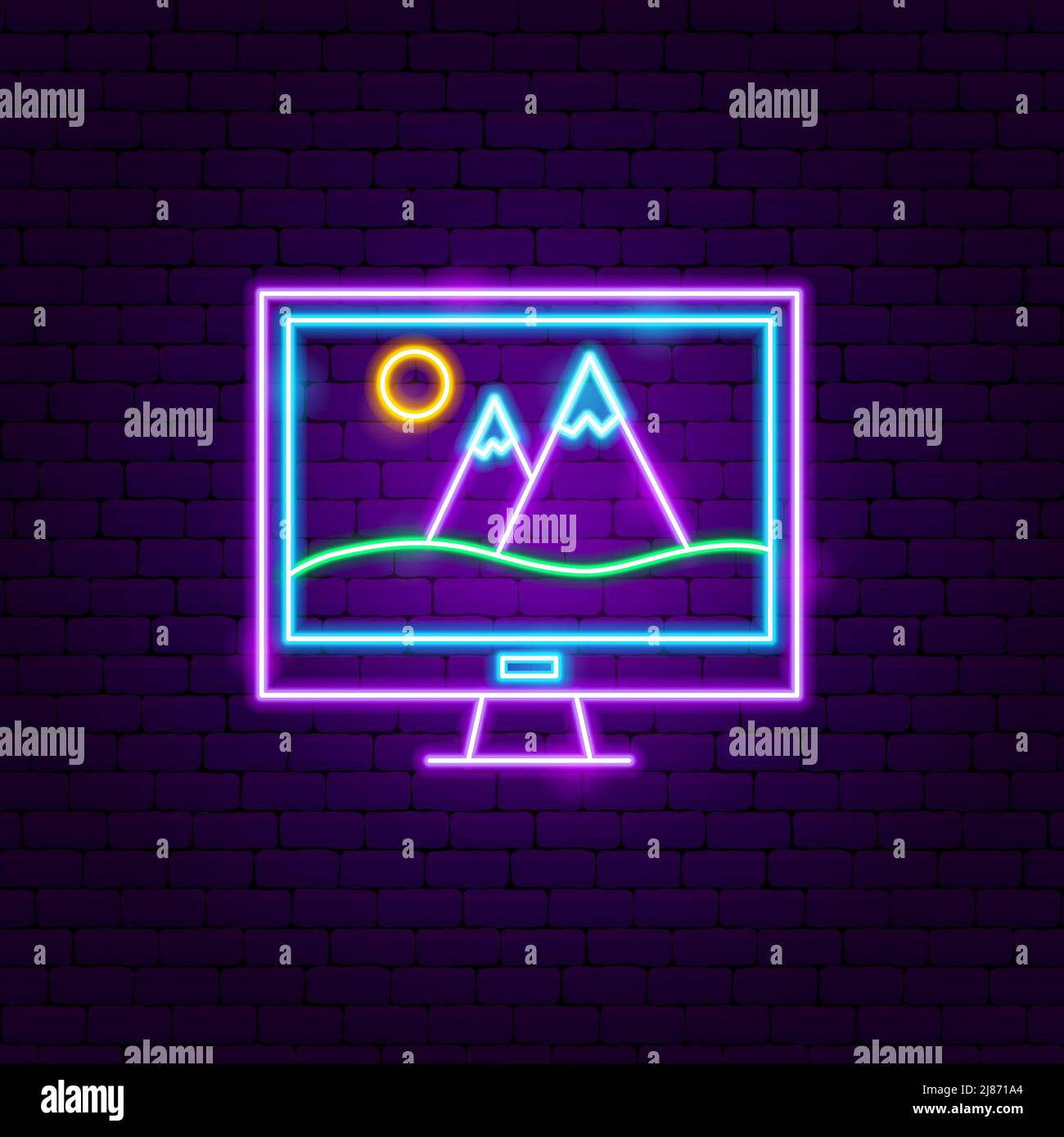 Computer Picture Neon Sign. Vector Illustration of Screen Promotion ...