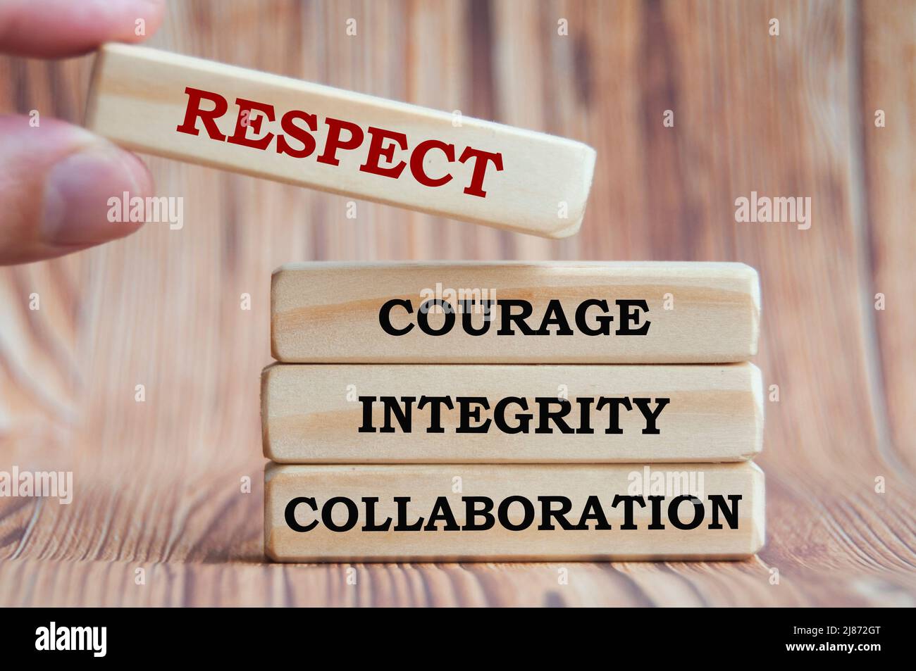 Text on wooden blocks with hand holding one wooden block - Respect ...
