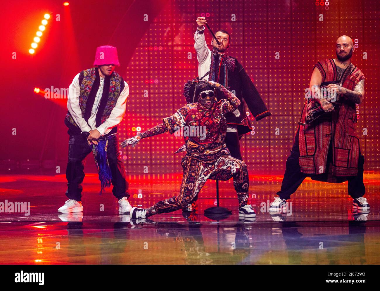 Turin, Italy. 13th May, 2022. The Kalush Orchestra from Ukraine with ...