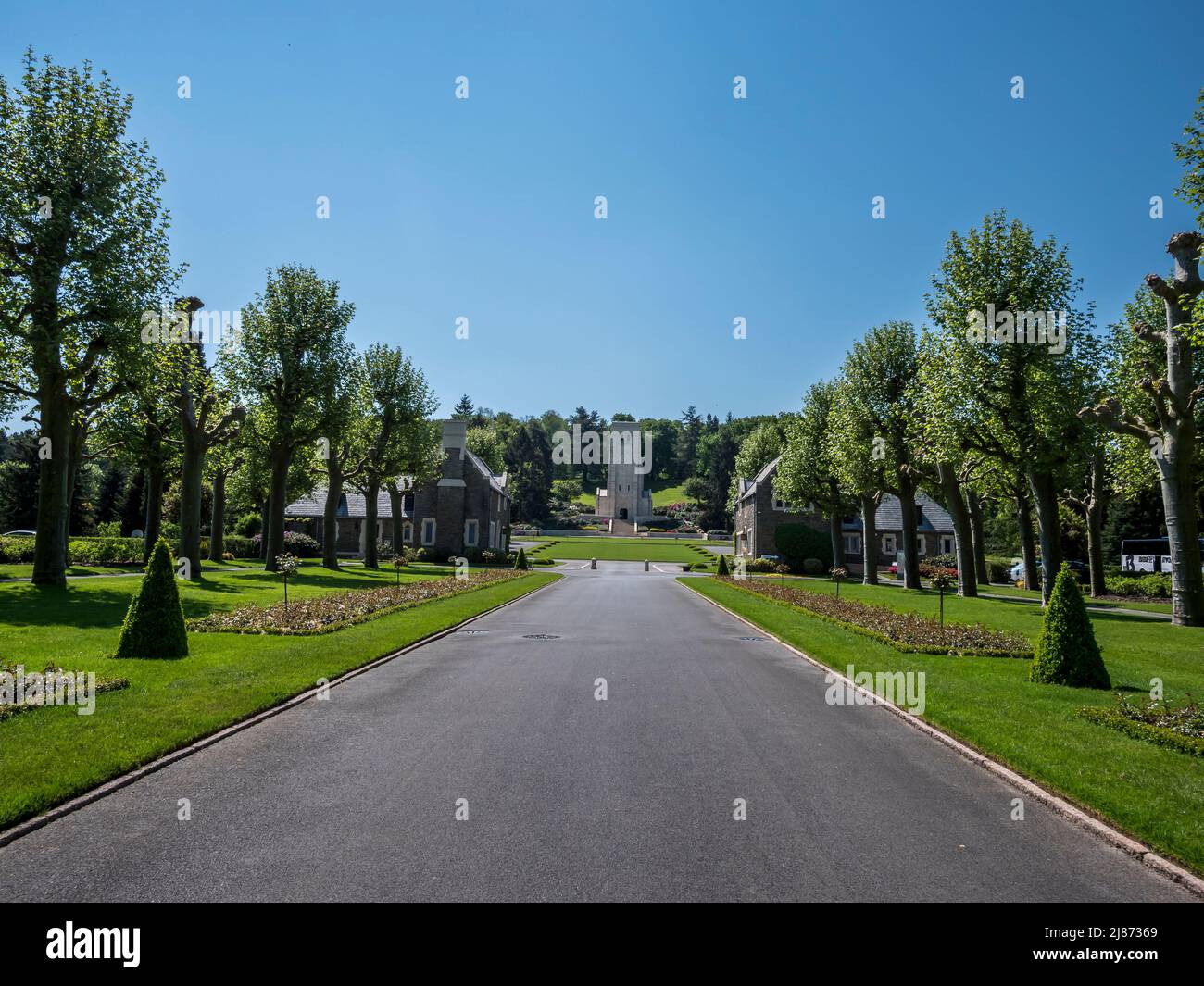 The image is of the WWI American Army Cemetery looking along the ...