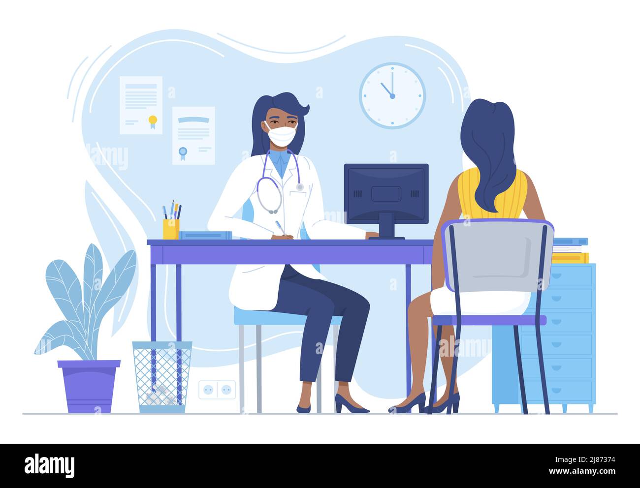 Cartoon doctor computer desk Cut Out Stock Images & Pictures - Alamy
