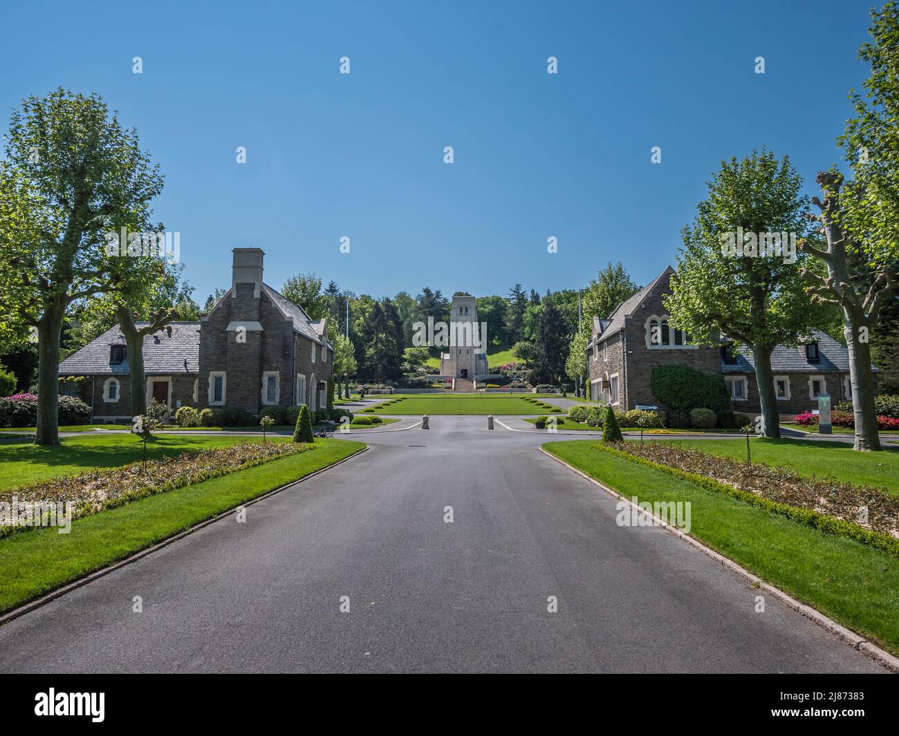 The image is of the WWI American Army Cemetery looking along the ...
