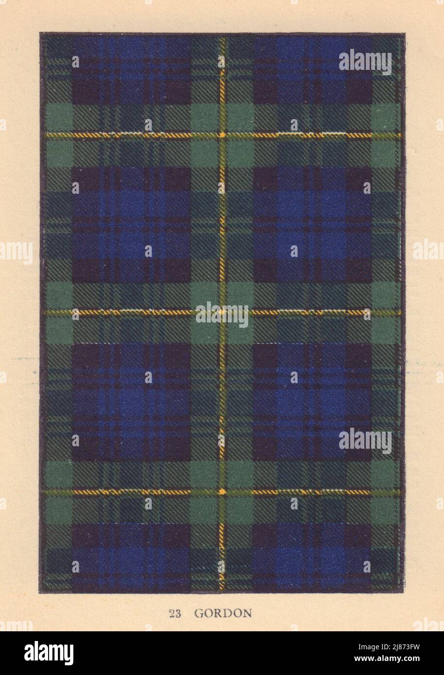 Gordon. Scottish Clan Tartan. SMALL 8x11.5cm 1937 old vintage print ...