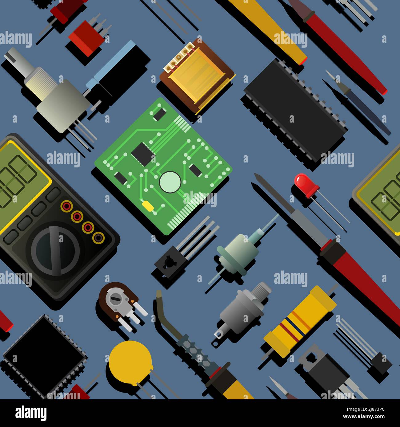 Set Of Radio Components Background Picture Element For Radio Circuit Seamless Pattern