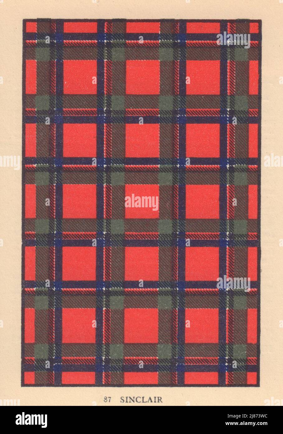 Sinclair. Scottish Clan Tartan. SMALL 8x11.5cm 1937 old vintage print ...