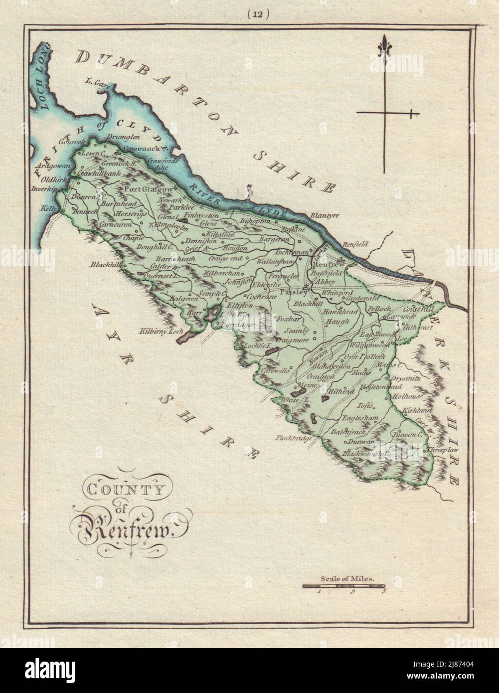 County of Renfrew. Renfrewshire. SAYER / ARMSTRONG 1794 old antique map ...