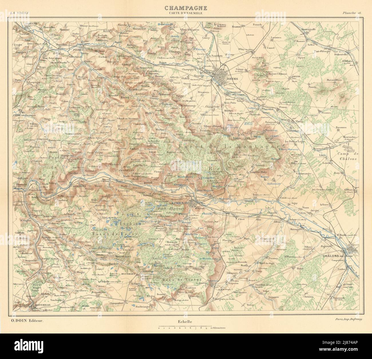 Champagne wine map - Carte d'Ensemble. Épernay Reims HAUSERMANN 1901 ...