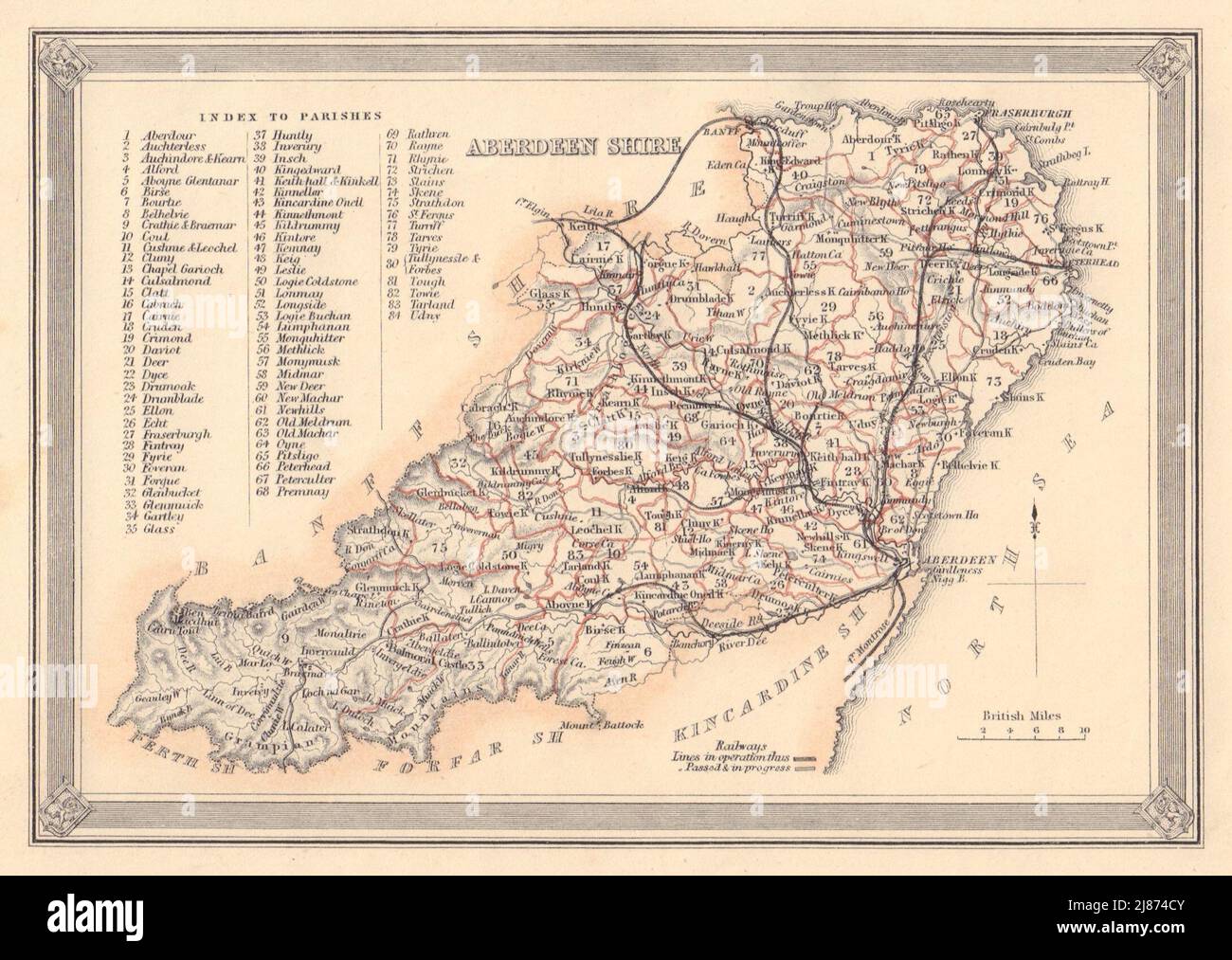 Decorative antique county map of Aberdeenshire, Scotland. FULLARTON ...